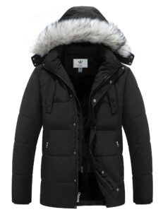 wenven men's winter puffer coat warm outwear jacket with detachable hood(black,3xl)