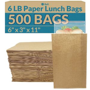 reli. paper lunch bags, 6 lb | 500 pcs - bulk | brown paper bags 6 lb capacity | kraft lunch bags/small grocery | brown sacks for snacks, crafts | brown/kraft