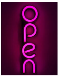 open signs for business,led neon open sign,16x6 inch lighted sign for restaurants offices retail shops window storefronts,12v/1a power supply,with on/off switch (vertical rose red)