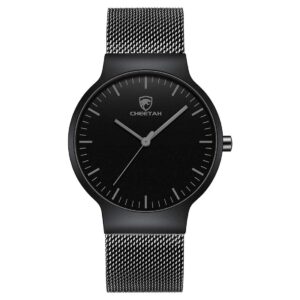 golden hour men’s watches fashion minimalist thin 38mm quartz analog waterproof watch with black stainless steel mesh band gray hands