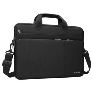 mosiso 360 protective laptop shoulder bag compatible with macbook air/pro,13-13.3 inch notebook,compatible with macbook pro 14 inch 2021,polyester sleeve with 3 front pockets&fix handle&belt,black