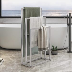 bofeng silver metal freestanding towel racks for bathroom towel stand,3-tier floor towel rack holder,chrome ladder towel racks anti-rust bathroom accessories organizer for bath storage & hand towel