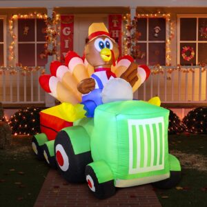 joiedomi 8 ft inflatable turkey driving car decoration with built-in leds, blow up inflatables for thanksgiving party indoor, outdoor, yard, garden and lawn fall