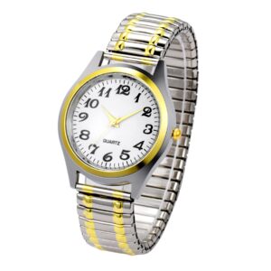 jewelrywe mens ultra thin easy reader watch with elastic strap golden-silver watch