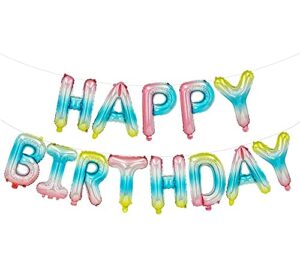 happy birthday banner balloons, 16 inch mylar foil letters balloons banner reusable ecofriendly material for birthday decorations and party supplies (rainbow)