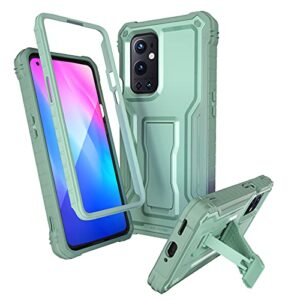 exoguard for oneplus 9 pro case, rubber shockproof full-body cover case built-in screen protector and kickstand compatible with oneplus 9 pro phone (green)