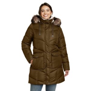 eddie bauer women's lodge cascadian down parka, olive, x-small, petite