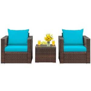 happygrill 3 pieces patio furniture set pe rattan wicker sofa set with cushions and coffee table outdoor patio conversation set for garden poolside balcony