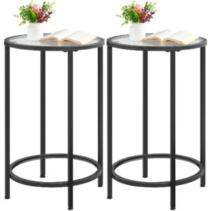 yaheetech black glass end table set of 2, round side table modern style tall end table accent table with glass top & metal frame, 2pcs glass side table for living room, balcony, bedroom