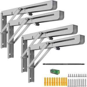 mysit 16" folding shelf brackets 4 pcs, max load 550lb heavy duty stainless steel diy collapsible wall mounted l shelf bracket space saving for table work bench