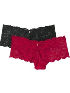 smart & sexy womens signature lace cheeky panty 2 pack underwear, no no red/black hue, 9 us