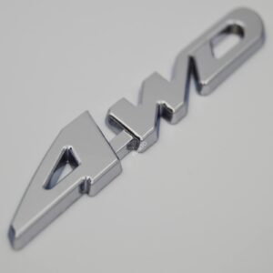 chrome metal 3d 4wd emblem badge with pre-adhesive for honda passport and toyota 4runner tacoma and subaru crosstrek and nissan frontier tina exterior performance trim decal