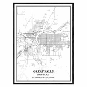 tanokcrs great falls montana usa america map wall art canvas print poster artwork unframed modern black and white map souvenir gift home decor