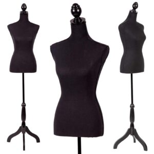 hkeli female mannequin torso dress form standing manikin body 60”-67” inch with tripod stand height adjustable mannequin body for sewing dress jewelry display women, black