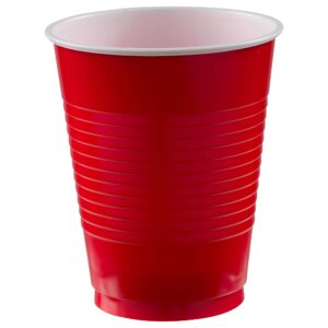 amscan premium apple red plastic cups (18 oz) 50 count - stackable, heavy-duty & eco-friendly party drinkware, vibrant color & ultimate durability