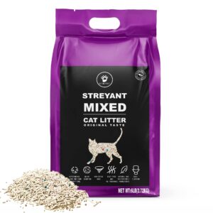 streyant mixed cat litter, quick clumping, deodorize, flushable, dust free & unscented for kitty 6lbs / pack