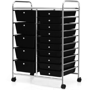 goflame 15-drawer rolling storage cart, multipurpose movable organizer cart, utility cart for home, office, school, black