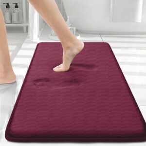 smiry memory foam bath mat 24x16, extra soft and absorbent bathroom mats, non slip washable carpet for floor, shower and tub, burgundy