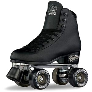 crazy skates retro roller skates | adjustable or fixed sizes | classic quad skates for women and girls - black (size: mens 12 / womens 13)