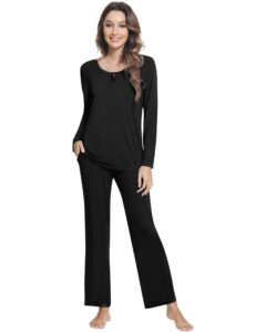 nachila pajamas set for women long sleeve pjs soft sleepwear comfy loungewear sets with pants, viscose made from bamboo black xx-large