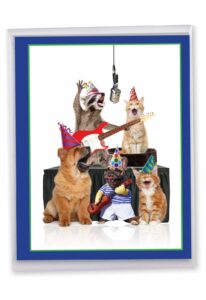 nobleworks - hilarious happy birthday card with envelope (8.5 x 11 inch) - funny animal greeting card from all of us - animal bands - gang j9508cbdg-us