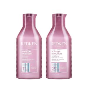 redken volume injection shampoo & conditioner set | adds volume, lift, and body to flat hair | soft, shiny finish | paraben free