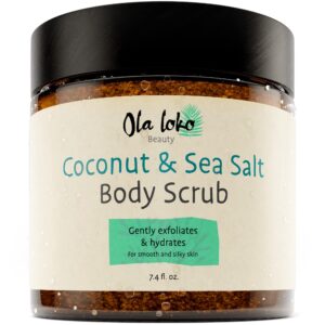 coconut and dead sea salt body scrub - body scrub exfoliator, scrubs & body treatments with hyaluronic acid & vitamin e, exfoliating body scrub to moisturize & remove dead skin, exfoliating scrub