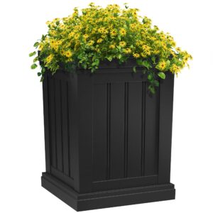 verel 20 inch square planter - tall planter with 32 drainage holes – indoor and outdoor flower pots for front door, patio and deck (black)