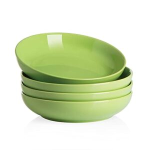 sweejar pasta bowls, ceramic dinner plates, 25oz salad serving bowls for soup, dessert, pizza, fruit, steak, microwave dishwasher safe, set of 4 （green）