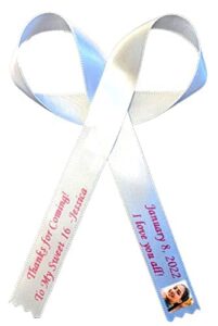 custom printed favor bow personalized ribbon for birthday wedding christmas communion baptism sweet 16 sweet 15 baby shower bar mitzvah bat mitzvah party quinceanera listones personalizados graduation