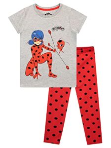 miraculous girls' ladybug top and leggings set 2 piece superhero outfit for kids grey size 12