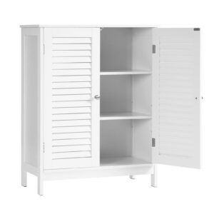 reettic bathroom freestanding storage cabinet, floor storage cabinet with 2 doors, bathroom cabinet with adjustable shelf, 23.6" l x 11.8" w x 31.5" h, white bmgz301w