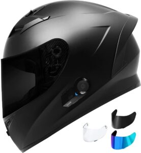 gdm bluetooth motorcycle helmet with clear, tinted, iridium shields (small, flat black)