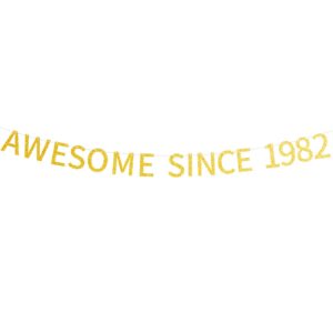 awesome since 1982 banner pre-strung happy 43rd birthday banner gold glittery 43 forty three years old birthday party decorations for men women