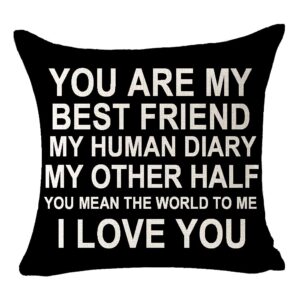 black background best gift to my girlfriend you mean the world to me i love you valentine's day birthday gift cotton linen square throw pillow case decorative cushion cover pillowcase sofa 18"x 18"