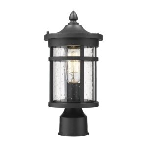 diyel outdoor post light fixture, 13.8" exterior pillar lantern with black finish and seeded glass, exterior post lamp, rz002-p bk