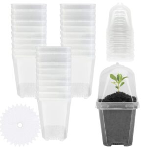 ebaokuup 30pcs clear plant nursery pots with humidity dome - 3" durable plastic gardening pot with labels, small plant container for seedlings/vegetables/succulents/cuttings