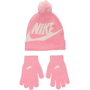 nike swoosh pom beanie gloves set (big kids) pink