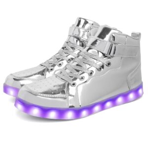 led light up shoes high-top flashing dancing sports shoes for women men gift with usb charging glowing luminous fashion sneakers silver