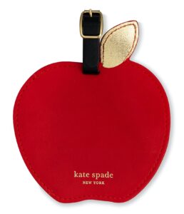 kate spade new york round red vegan leather luggage tag for women, durable suitcase id tag, apple