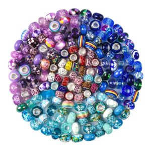 aipridy assortment european large hole beads spacer beads rhinestone craft beads for diy charms bracelet jewelry making (purple-lake blue-blue)