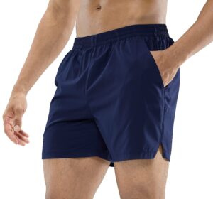 mier men's workout running shorts quick dry active 5 inches shorts with pockets, lightweight and breathable, navy, l