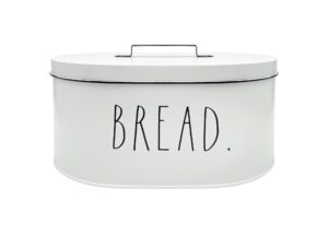 rae dunn bread box - bread box for kitchen countertop - 15" x 8" x 10" - rustic white metal vintage farmhouse breadbox - counter storage container for fresh homemade loaf, bagels, cookies