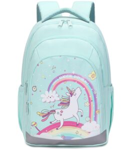 abshoo cute kids backpack for girls kindergarten elementary unicorn school backpacks with chest strap (unicorn teal)