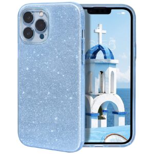 milprox compatible with iphone 13 pro max case (2021), glitter sparkly shiny bling rubber gel shell cases 3 layers shockproof protective bumper cover for iphone 13 pro max 6.7" 2021-blue