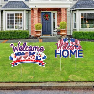 welcome military home yard sign with stakes outdoor welcome party lawn decoration supplies patriotic homecoming army deployment returning yard decor