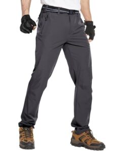 noukow men's outdoor hiking pants, quick dry lightweight waterproof work pants for men, stretch joggers golf travel pants with 6 zip pockets and belt dark grey