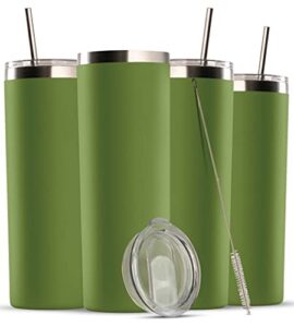 insulated skinny stainless steel tumbler set - 4-pack 20oz tumbler with straw - travel coffee mug with pba free lids - slim vacuum insulated keep hot and cold - great for home, office.