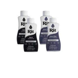 rit all purpose liquid fabric dye bundle (4 pack), 2 - black 8oz dye + 2 - navy blue 8oz dye