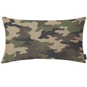 ekobla camouflage pattern rectangle pillow covers military combat woodland green black lumbar pillow cases for outdoor square couch chair cushion cover cotton linen 12x20 inches